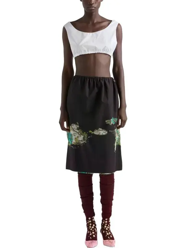 Prada Devoré Poplin Midi-skirt - Black