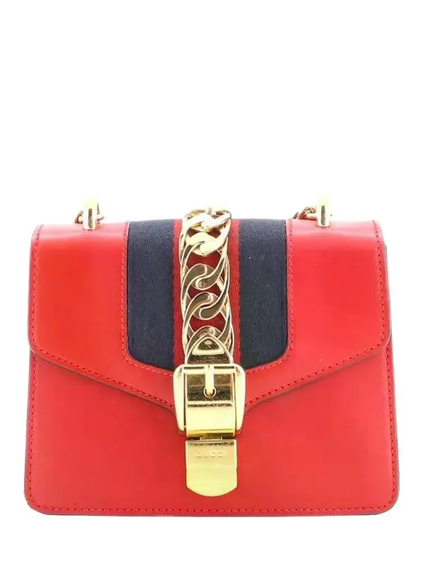 Gucci Sylvie Chain Shoulder Bag Leather Mini Cross Body Bag - Red