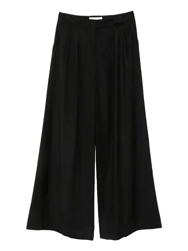 ERMANNO FIRENZE Pleated Twill Palazzo Trousers - Black