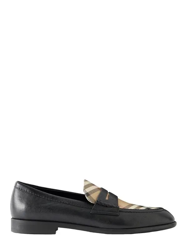 Burberry Opal Check-trimmed Leather Penny Loafer - Black