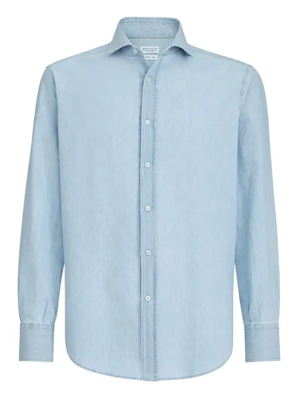 Brunello Cucinelli Denim-effect Chambray Shirt - Blue