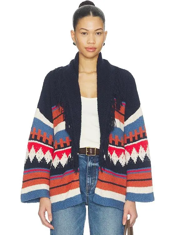 Autumn Cashmere Southwest Fringe Shawl Collar Wrap In . Also - Navy
