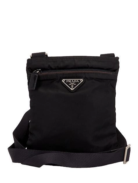 FWRD RENEW Prada Tessuto Flat Messenger Bag - Black
