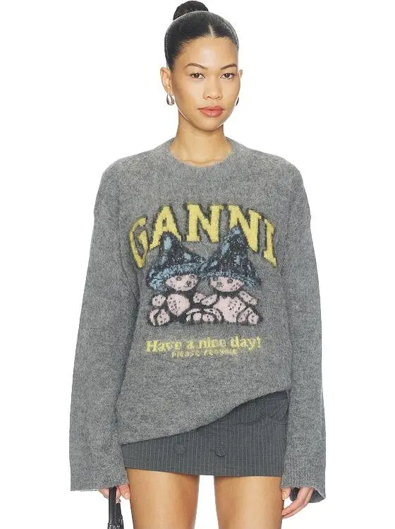 GANNI Mushroom Teddy Brushed Alpaca Sweater In . Also - Grey