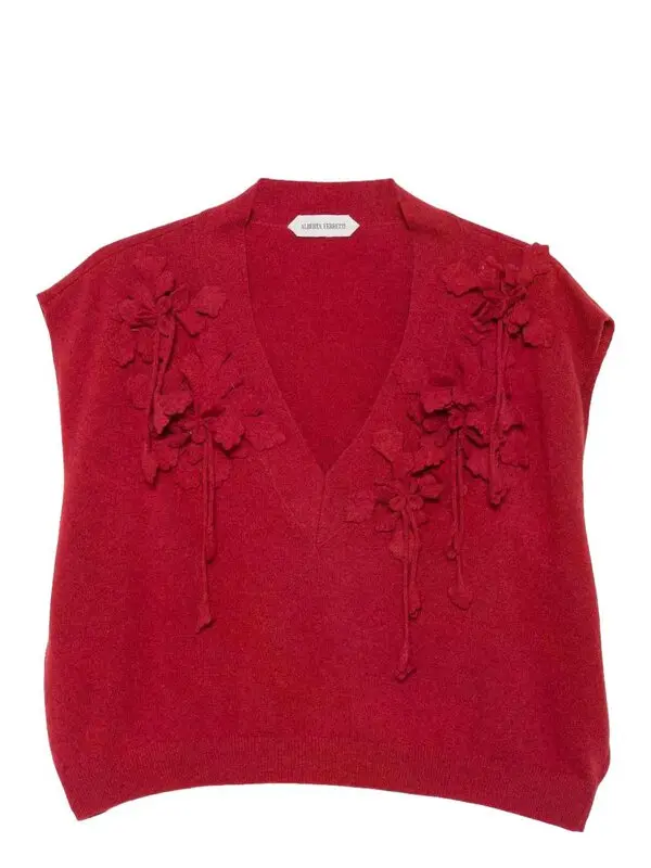 Alberta Ferretti Floral-appliqué V-neck Sweater - Red