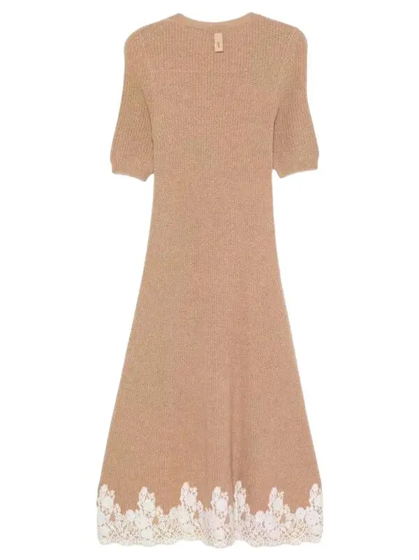 Alberta Ferretti Lace-trim Knitted Dress - Neutrals