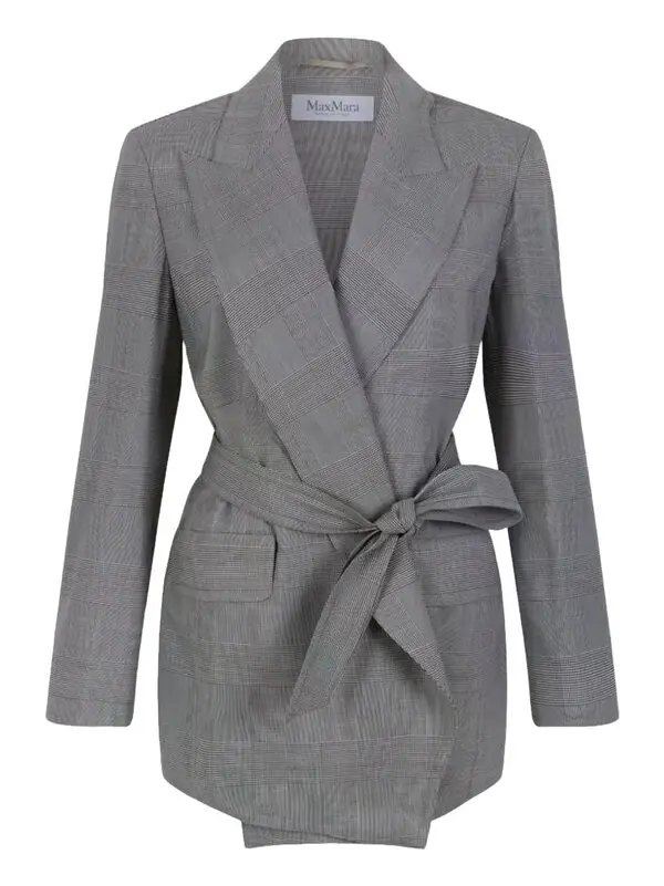 Max Mara Check Pattern Belted Jacket - Grey