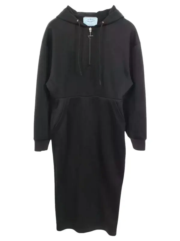 Prada Hooded Quarter-zip Maxi Dress - Black