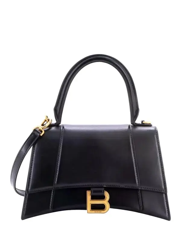 Balenciaga Hourglass Top Handle Bag Leather Small Satchel - Black