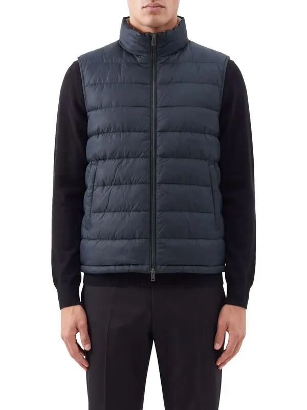 Herno Quilted Nylon Padded Gilet With High Neck And Zip Closure - Blue
