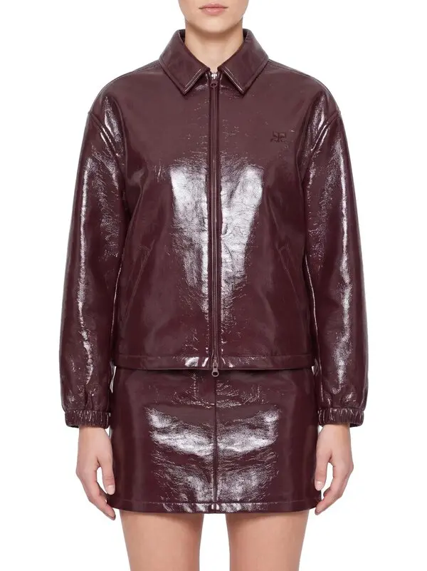 COURREGES Cropped Patent-effect Coated Cotton Jacket With Zip - Red