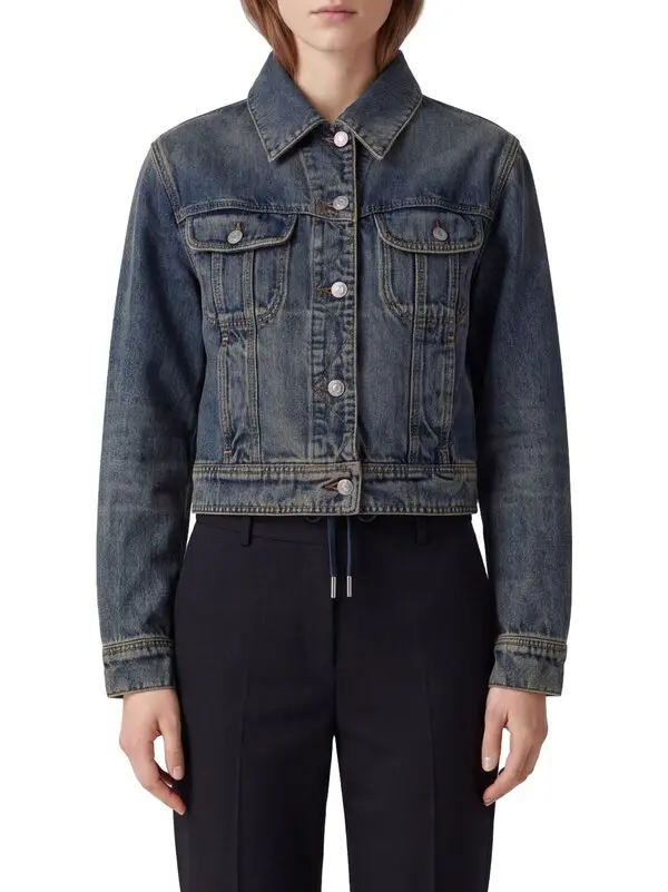 Alexander McQueen Cropped Denim Jacket In Cotton With Woven Details - Blue