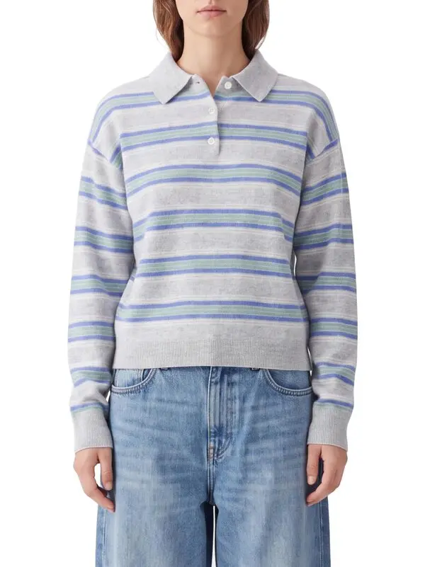 Guest In Residence Striped Cashmere Long-sleeve Slim Fit Polo Sweater - Blue