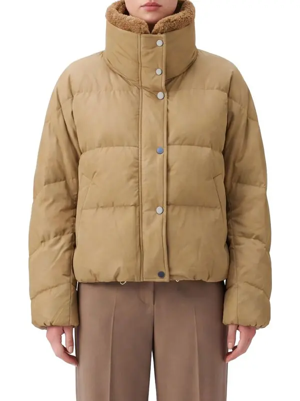 Brunello Cucinelli Short Quilted Down Jacket In Cotton With Fur Collar - Hazel