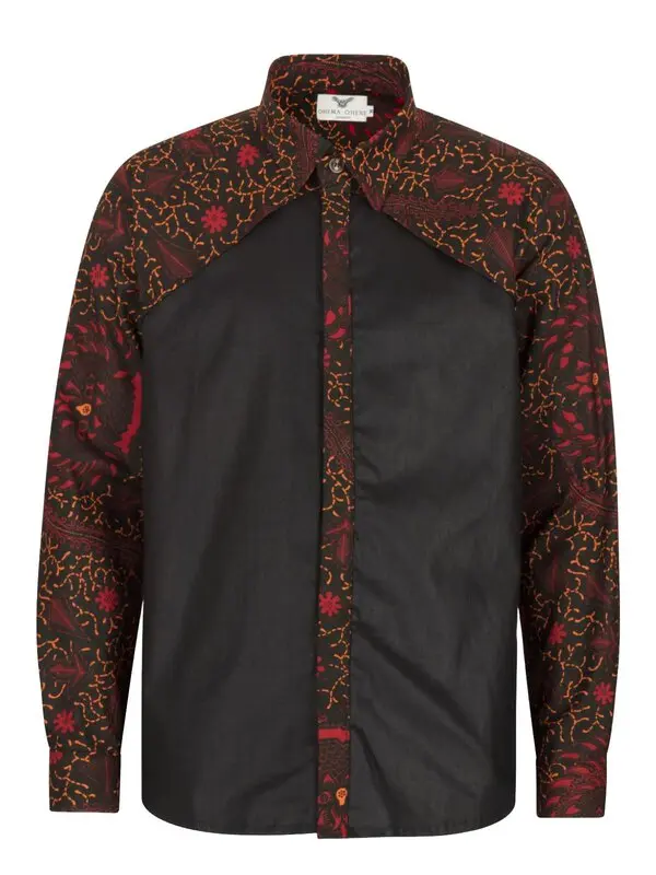 OHEMA OHENE Long Sleeve African Print Shirt - Black