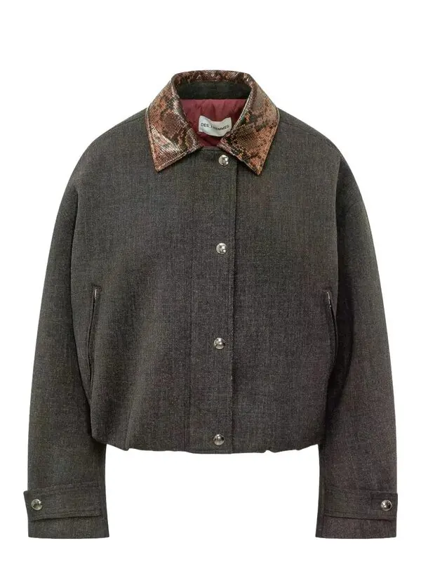 DES_PHEMMES Snake-effect Collar Bomber Jacket - Grey