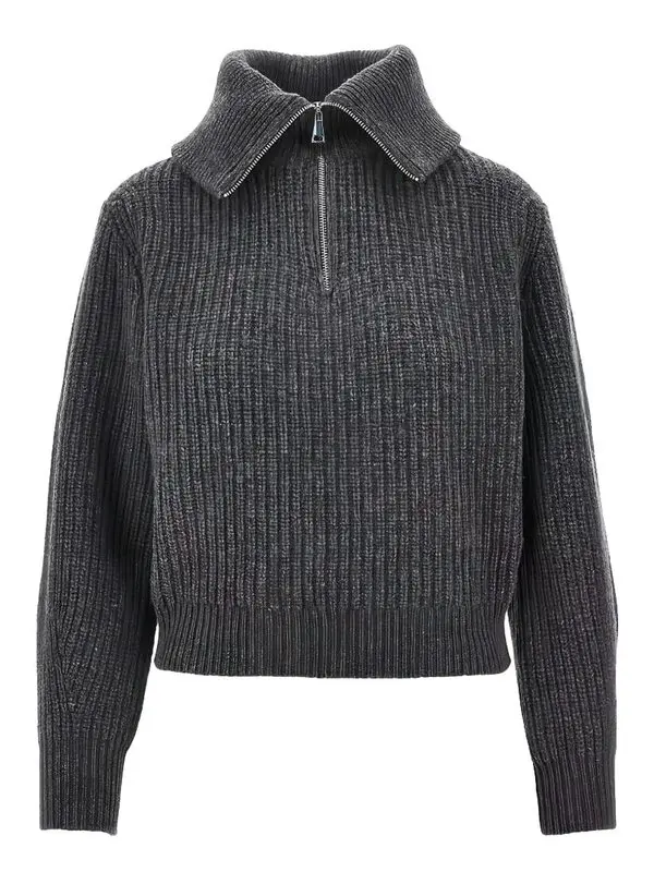 Max Mara Wool Zip-up Roll-neck Jumper Dark - Grey