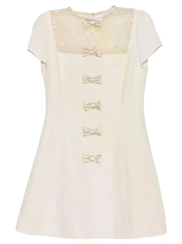 Valentino Garavani Lace-panelled Bow-detail Mini Dress - Neutrals