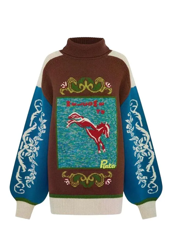 ALEMAIS Lasso Patchwork Knit Sweater - Brown