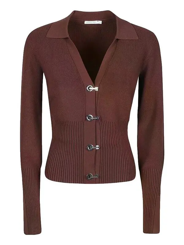 Patrizia Pepe Hook-fastening Ribbed-knit Cardigan - Brown