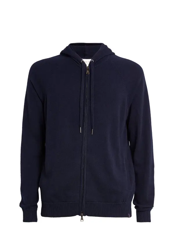 Derek Rose Finley Cashmere Zip-up Hoodie - Navy