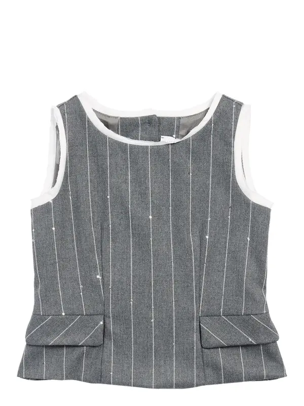 Monnalisa Pinstripe Levantina Sleeveless Top - Grey