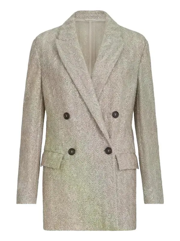Brunello Cucinelli Sparkling Mohair And Wool Chevron Embroidered Blazer - Neutrals