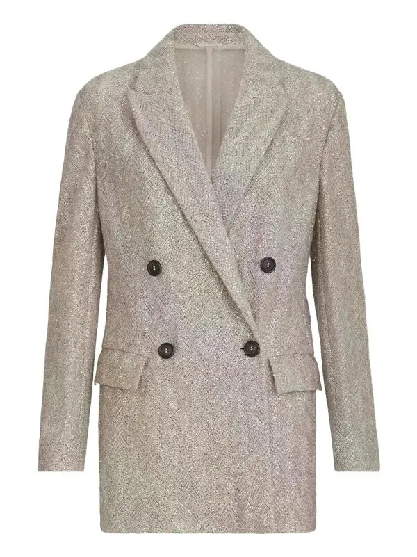 Brunello Cucinelli Sparkling Mohair And Wool Chevron Embroidered Blazer - Neutrals