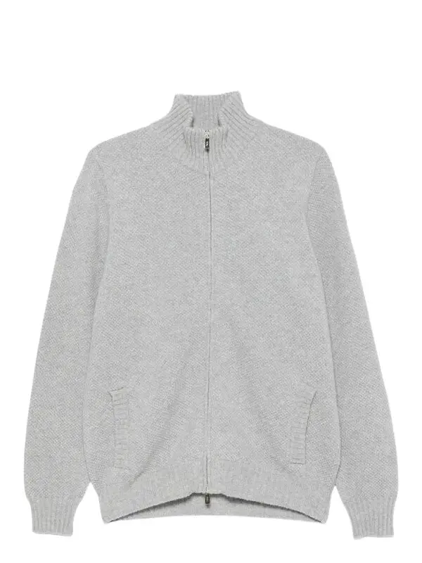 Fedeli Zip-fastening Waffle-knit Cardigan - Grey