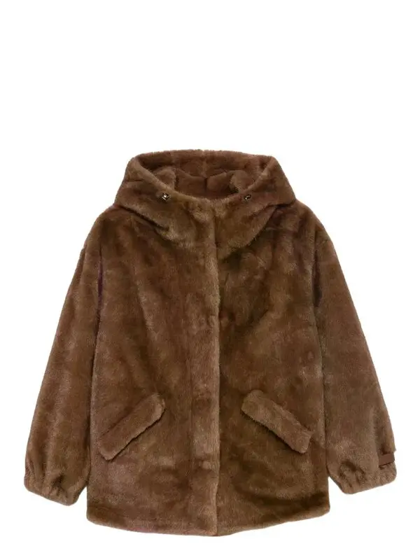 LOU ANDREA Hooded Faux-fur Coat - Brown
