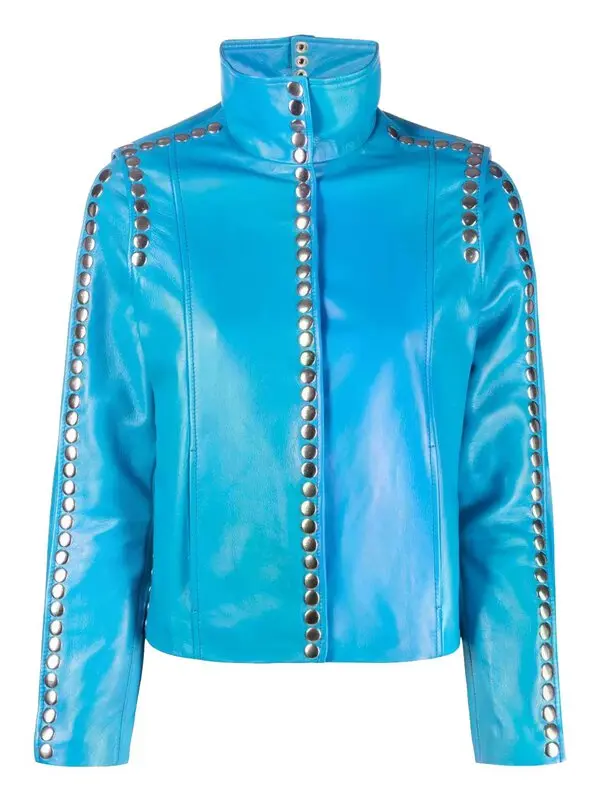 DANCASSAB Elvis Stud-detailing Leather Jacket - Blue