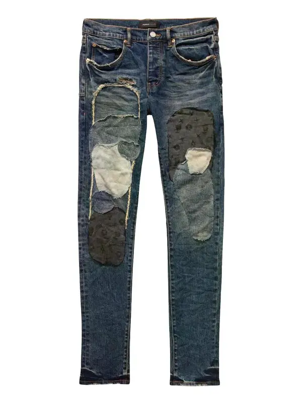 PURPLE BRAND Patch-detail Low-rise Skinny Jeans - Blue