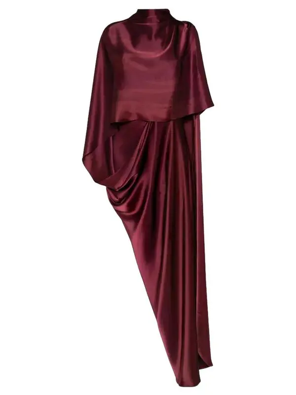 ISABEL SANCHIS Draped Shoulder-cape Gown - Red