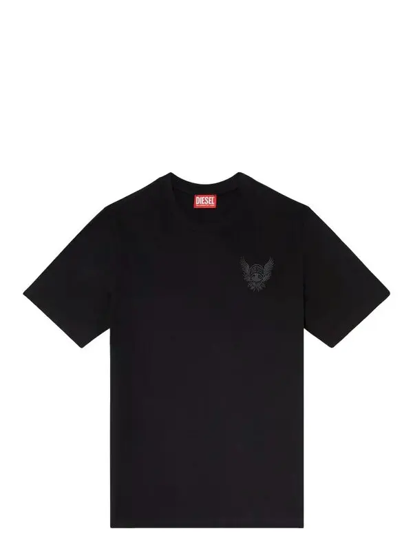 DIESEL® Cotton T-shirt With Chest Logo Motif - Black