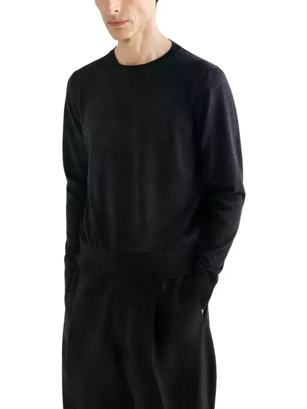 LEMAIRE Crew-neck Sweater In Fine Mouliné Merino Wool - Black