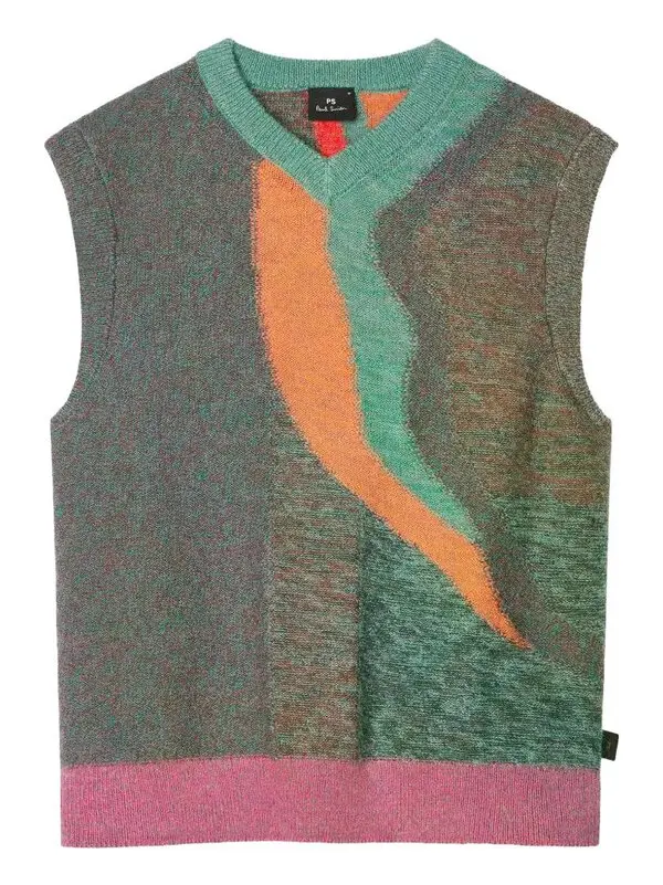 Paul Smith Abstract-pattern V-neck Knitted Vest - Grey