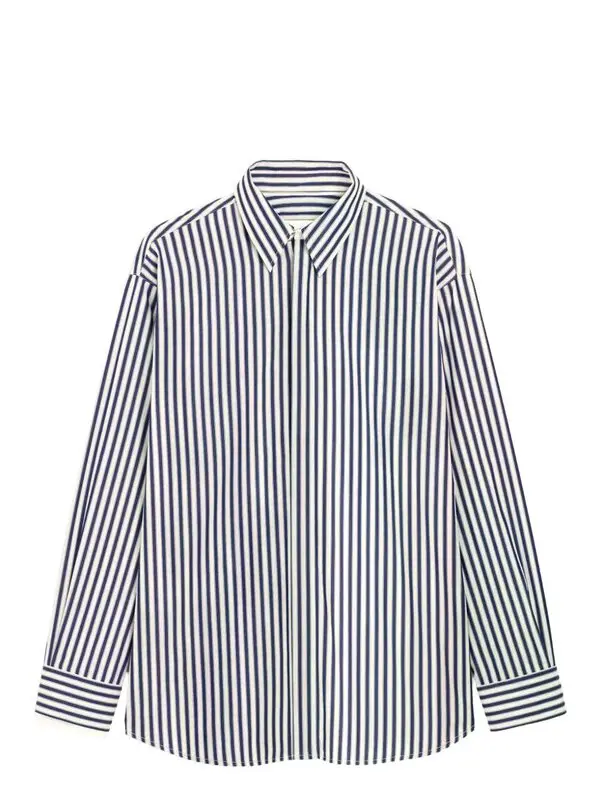 AMI Paris Large Striped Cotton Shirt With Removable Collar - Blue