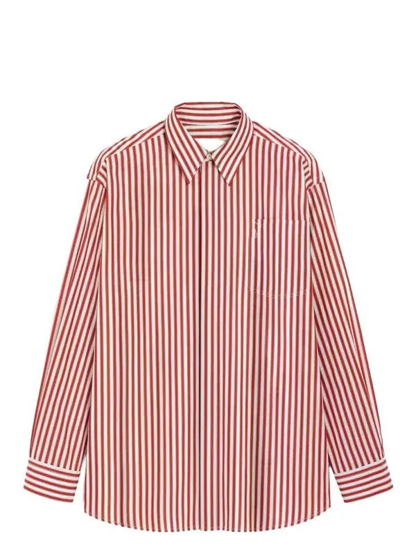 AMI Paris Large Striped Shirt With Embossed De Coeur - Red