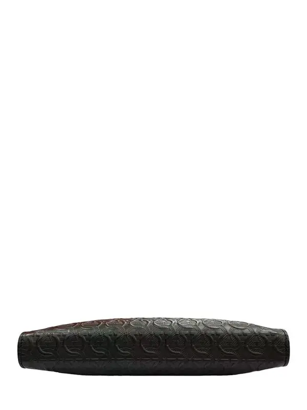 FERRAGAMO 2010-2026 Embossed Calfskin Gancini Wristlet Pouch Clutch Bag - Black