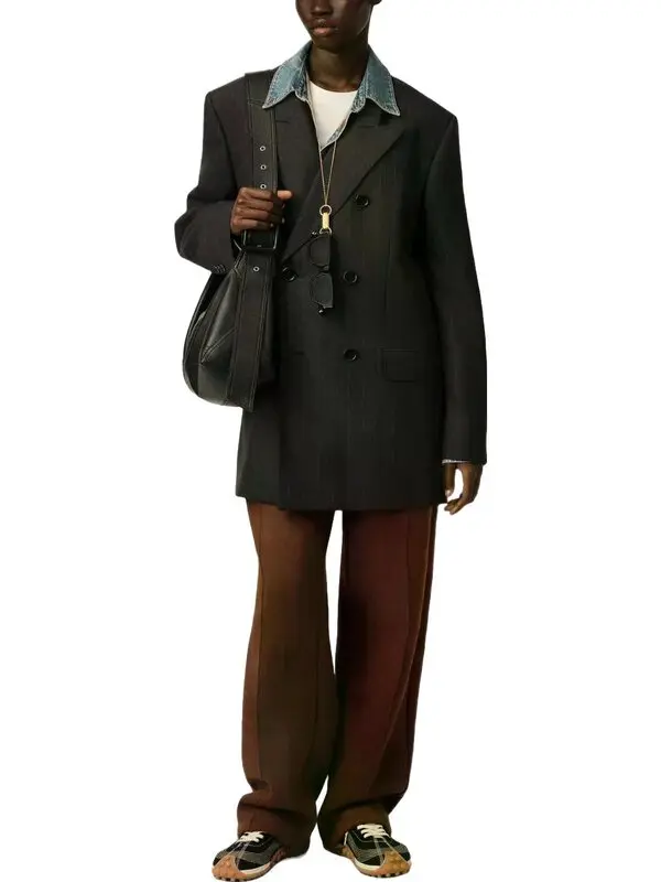 AMI Paris Double-breasted Striped Wool Blazer - Grey