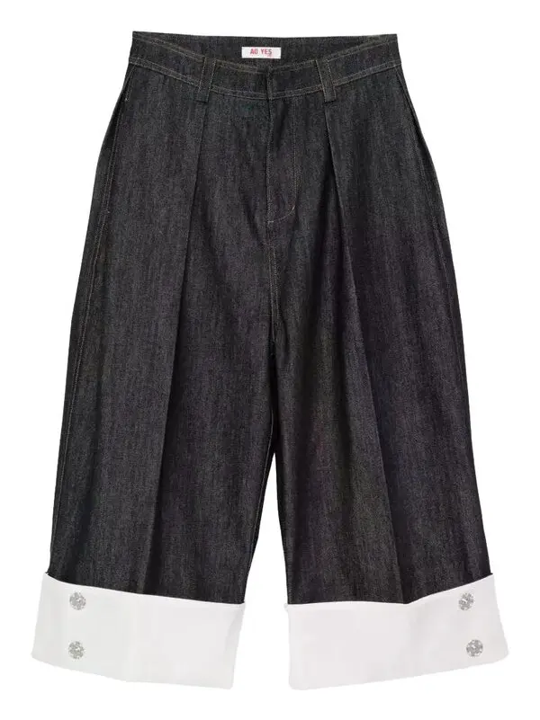 AO YES Pleated Turn-up Denim Trousers - Blue