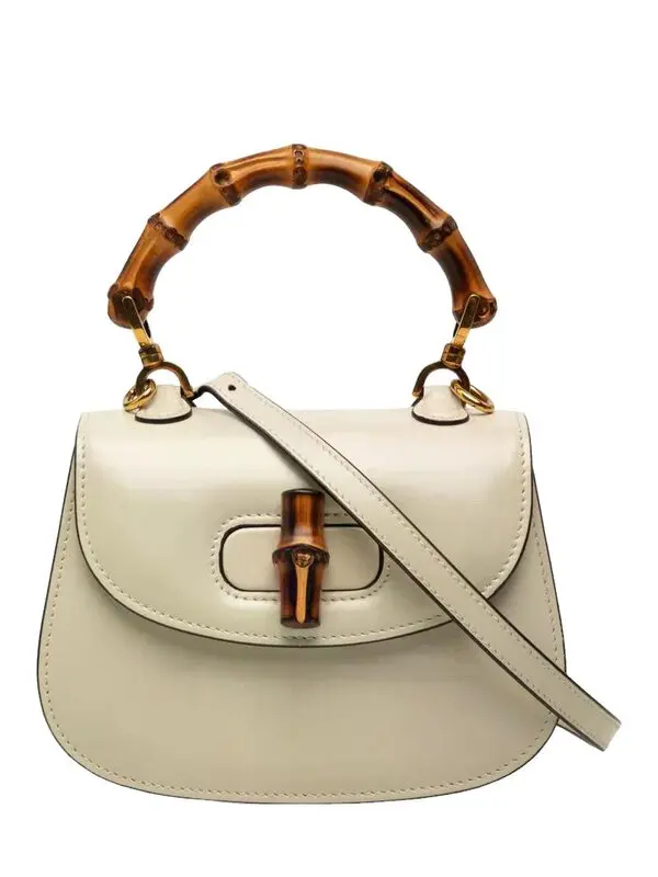 Gucci 1947 Bamboo Top Handle Bag Satchel - White