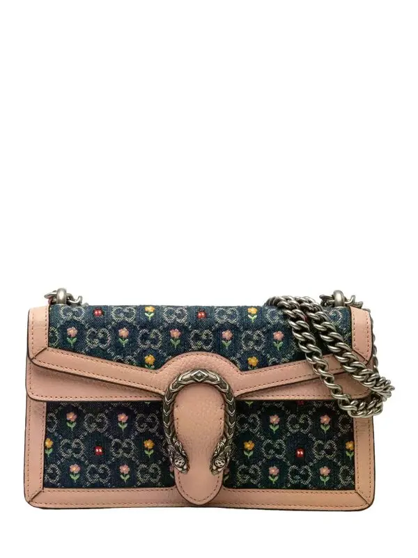 Gucci Gg Denim Embroidered Floral Dionysus Crossbody Bag - Blue