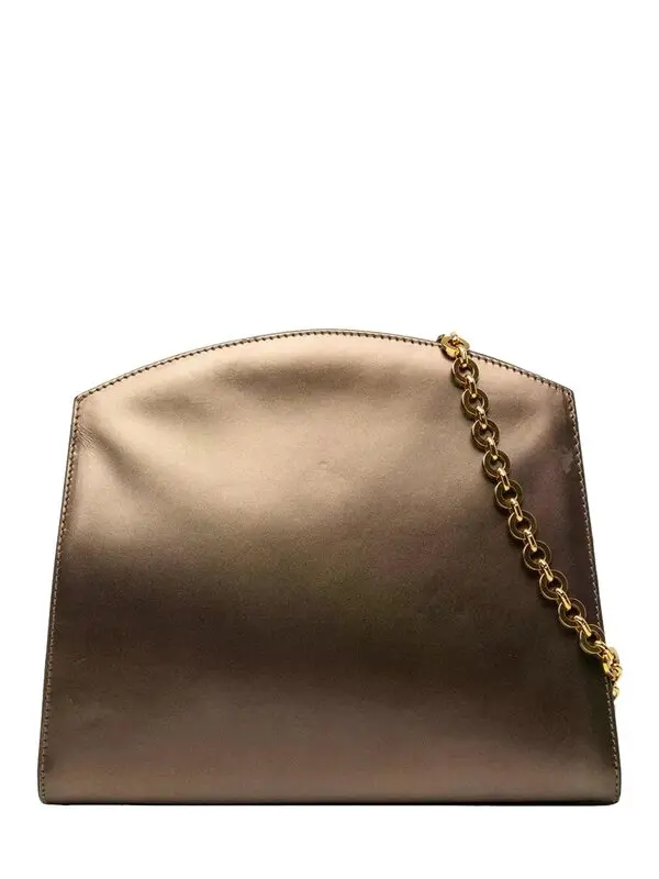 FERRAGAMO Metallic Calfskin Chain Shoulder Bag - Brown