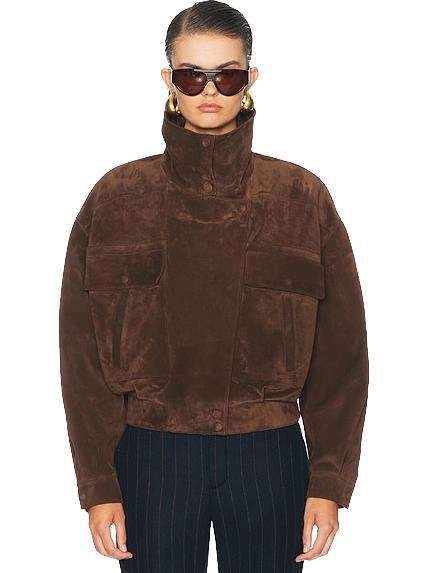 Saint Laurent Suede Funnel Neck Jacket - Ebene
