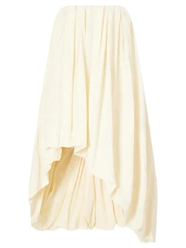 JIL SANDER Strapless Gathered Taffeta Midi Dress - Neutrals