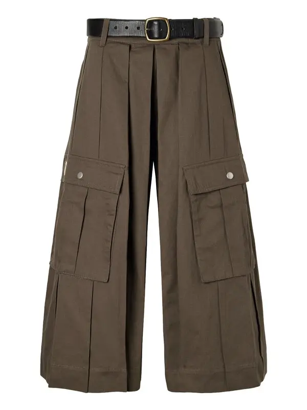 Sea Tristan Pleated Cotton Wide-leg Pants - Brown