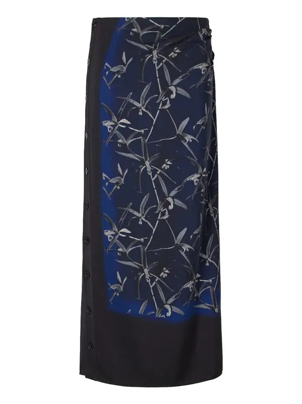 Proenza Schouler Anais Floral-print Button-detailed Gathered Stretch-cady Skirt - Black