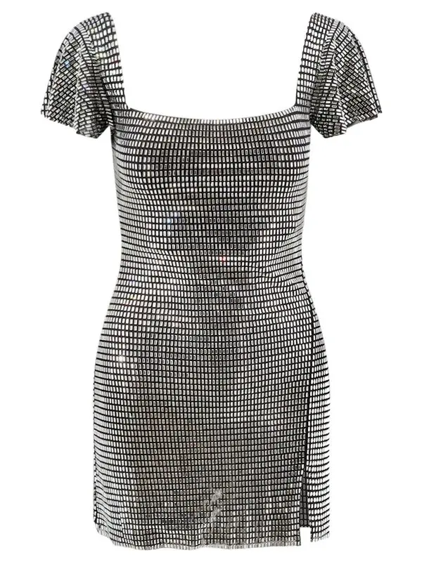 SELF-PORTRAIT Short Tulle Dress With Rhinestones - Grey