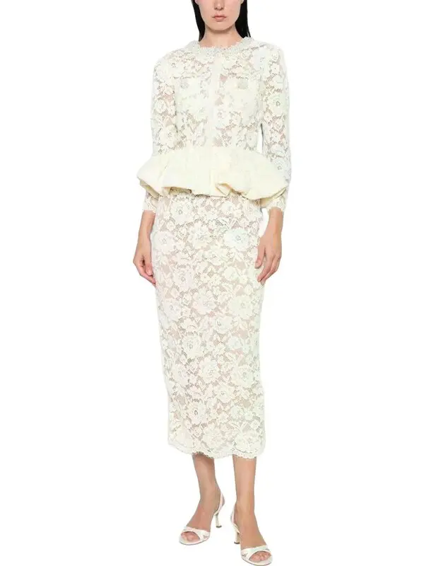 SELF-PORTRAIT Peplum Floral-lace Dress - Neutrals
